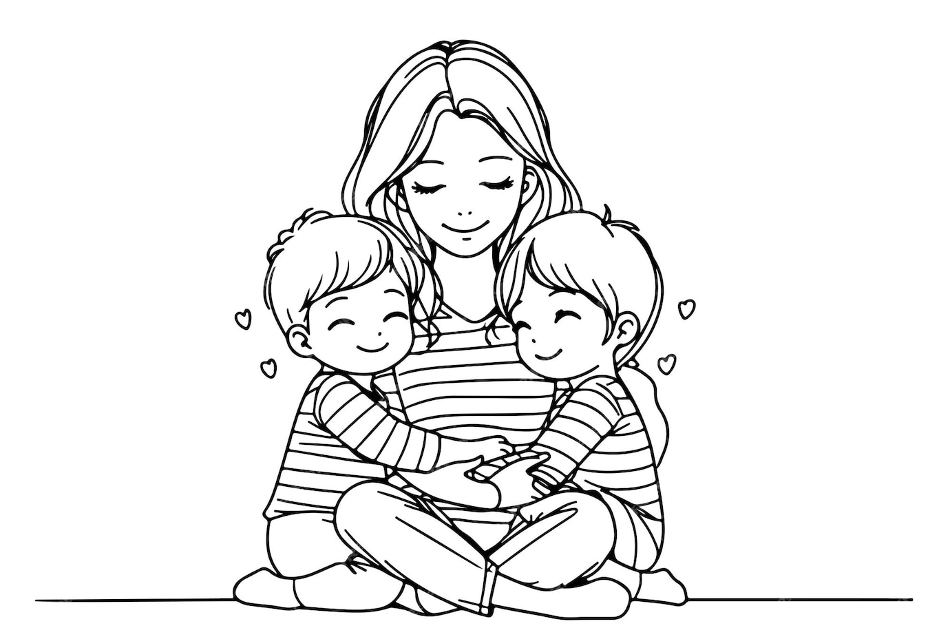 Madre abrazando a sus hijos madre con dos hijos arte de líneas | Vector ... Madre abrazando a sus hijos madre con dos hijos arte de líneas | Vector ...
