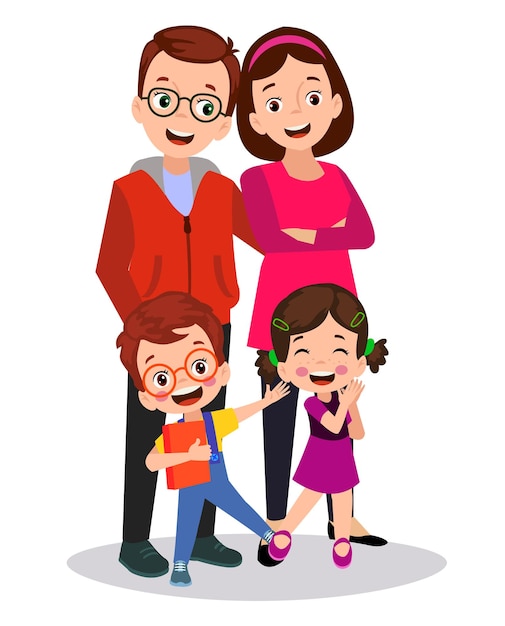 Madre Padre E Hijos Familia Feliz Vector Premium