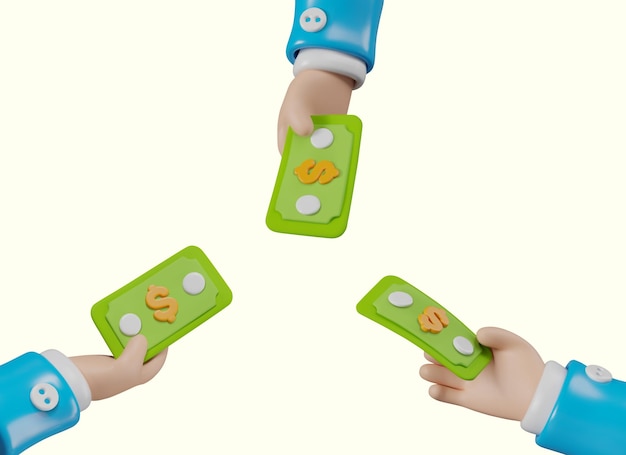 Manos 3d con dólares compradores pagan con dólares verdes conjunto de ... Manos 3d con dólares compradores pagan con dólares verdes conjunto de ...