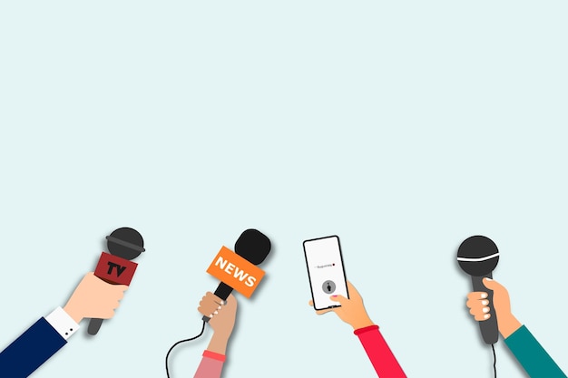 Las Manos De Los Periodistas Con Micrófonos Y Teléfonos Inteligentes