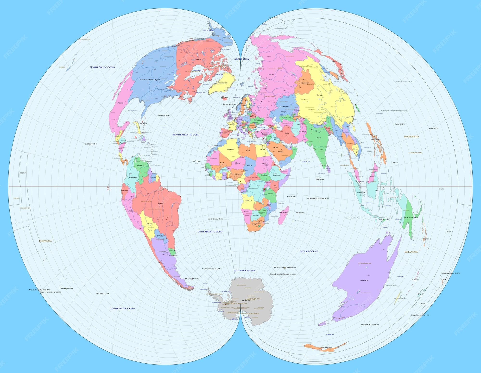 Mapa político del mundo proyección policónica estadounidense | Vector ... Mapa político del mundo proyección policónica estadounidense | Vector ...