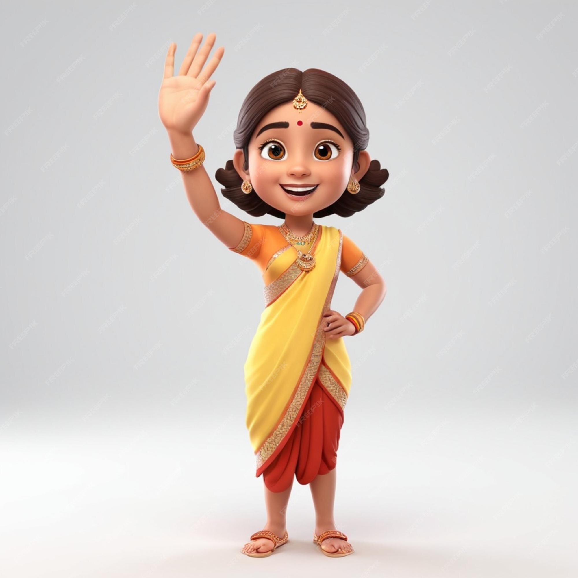 Niña india agitando la mano en blanco vector fondo blanco | Vector Premium Niña india agitando la mano en blanco vector fondo blanco | Vector Premium