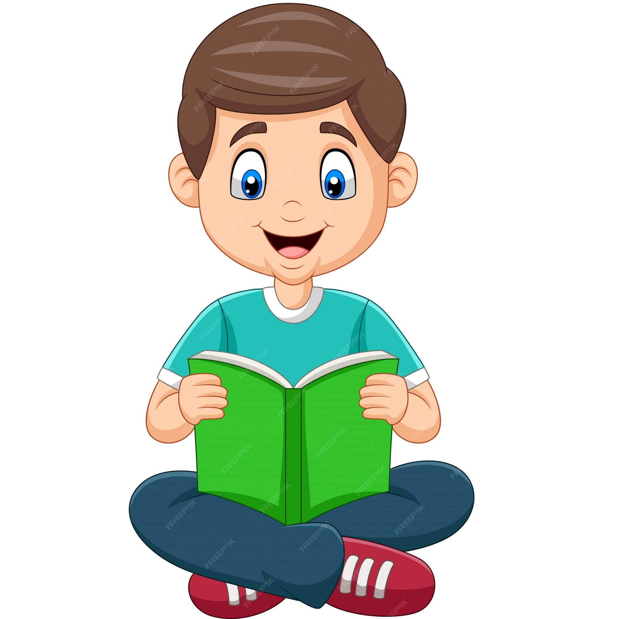 Niño de dibujos animados leyendo un libro | Vector Premium Niño de dibujos animados leyendo un libro | Vector Premium