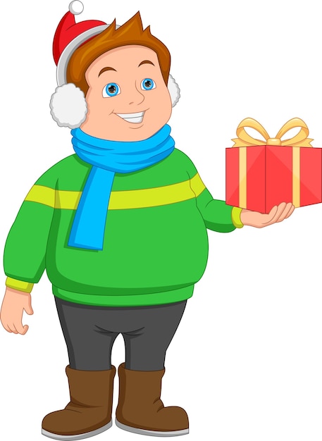 Niño feliz de dibujos animados sosteniendo un regalo | Vector Premium Niño feliz de dibujos animados sosteniendo un regalo | Vector Premium