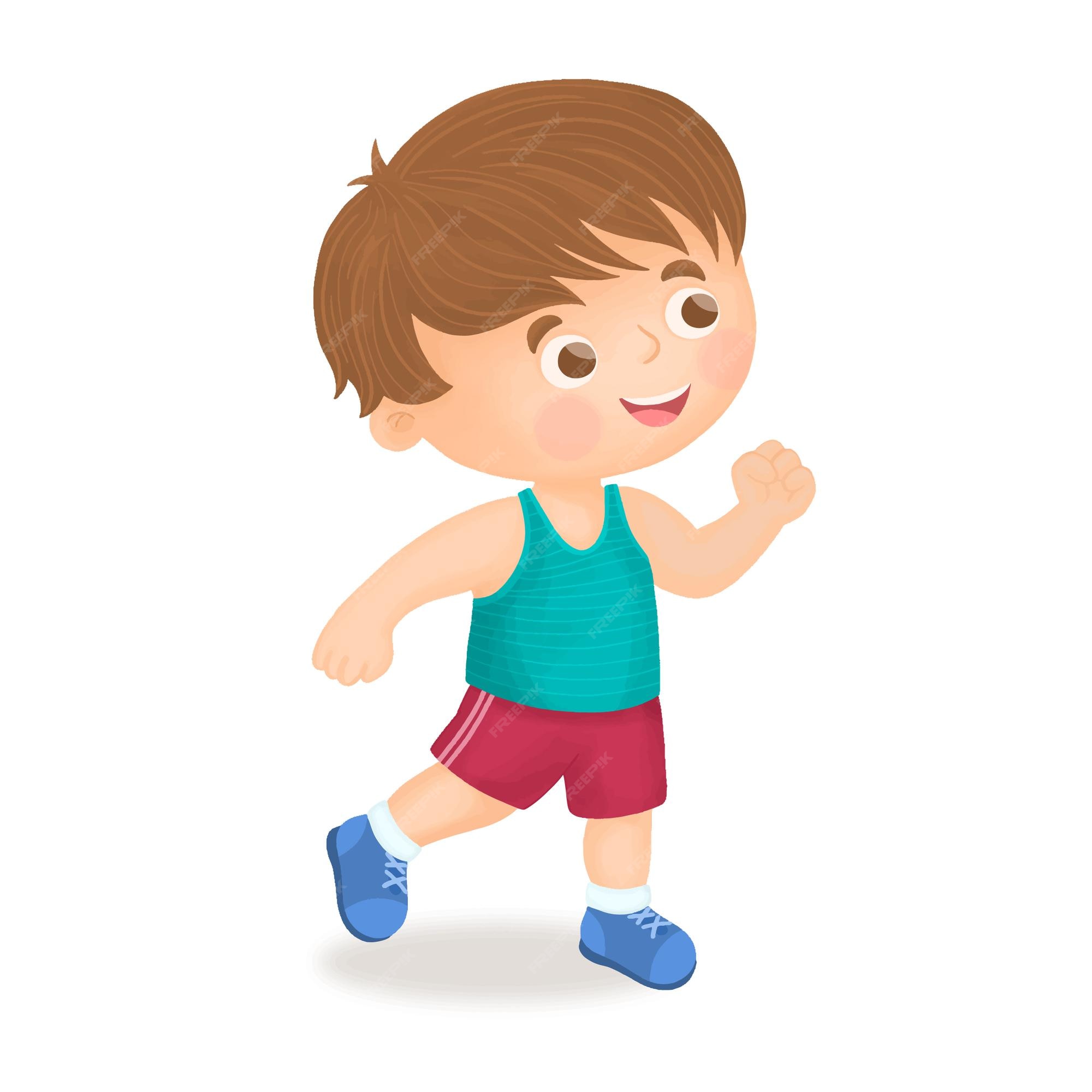 Niño Feliz Niño Tren Correr Maratón Jogging Vector Premium