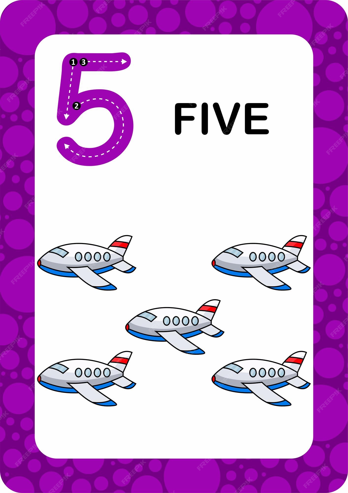 Numbers Flashcards Number Five Tarjeta Educativa De Matemáticas Para