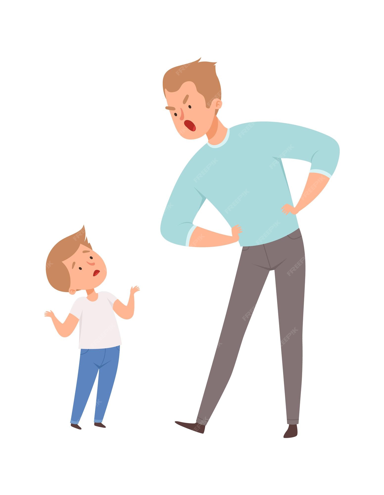 Padre E Hijo Discuten Hombre Enojado Aislado Y Chico Lindo Pelea Familiar Papá Castiga La