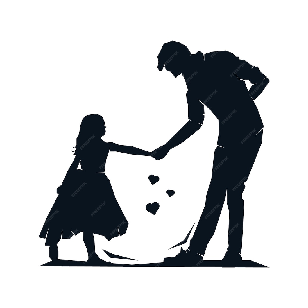 Padre Y Hija Bailando Juntos Silueta Padre De Familia Feliz Y Linda Niña Ilustración Vector