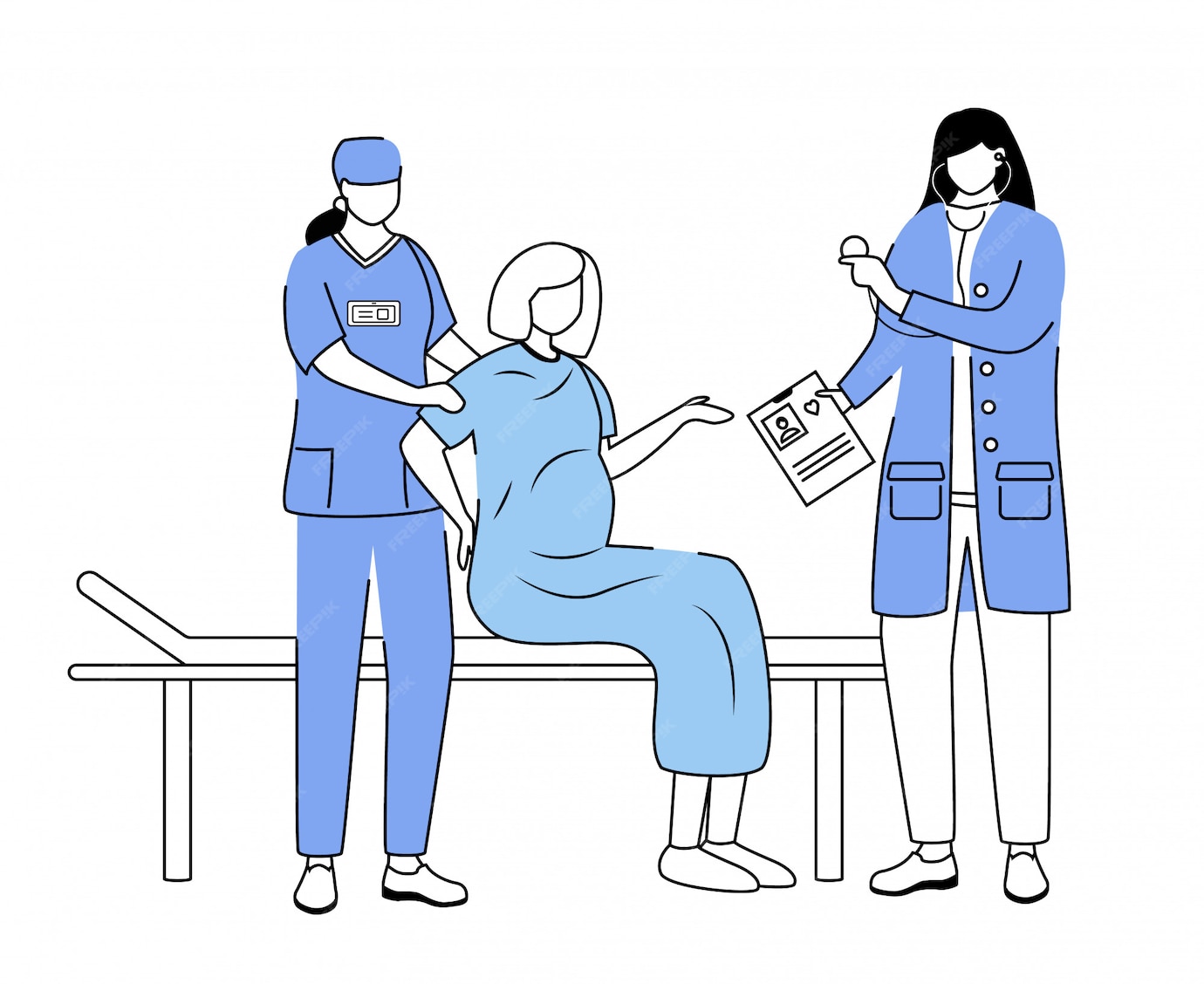 Parto En El Hospital Ilustración Vectorial Plana Mujer Embarazada Con Contracciones Y Parto