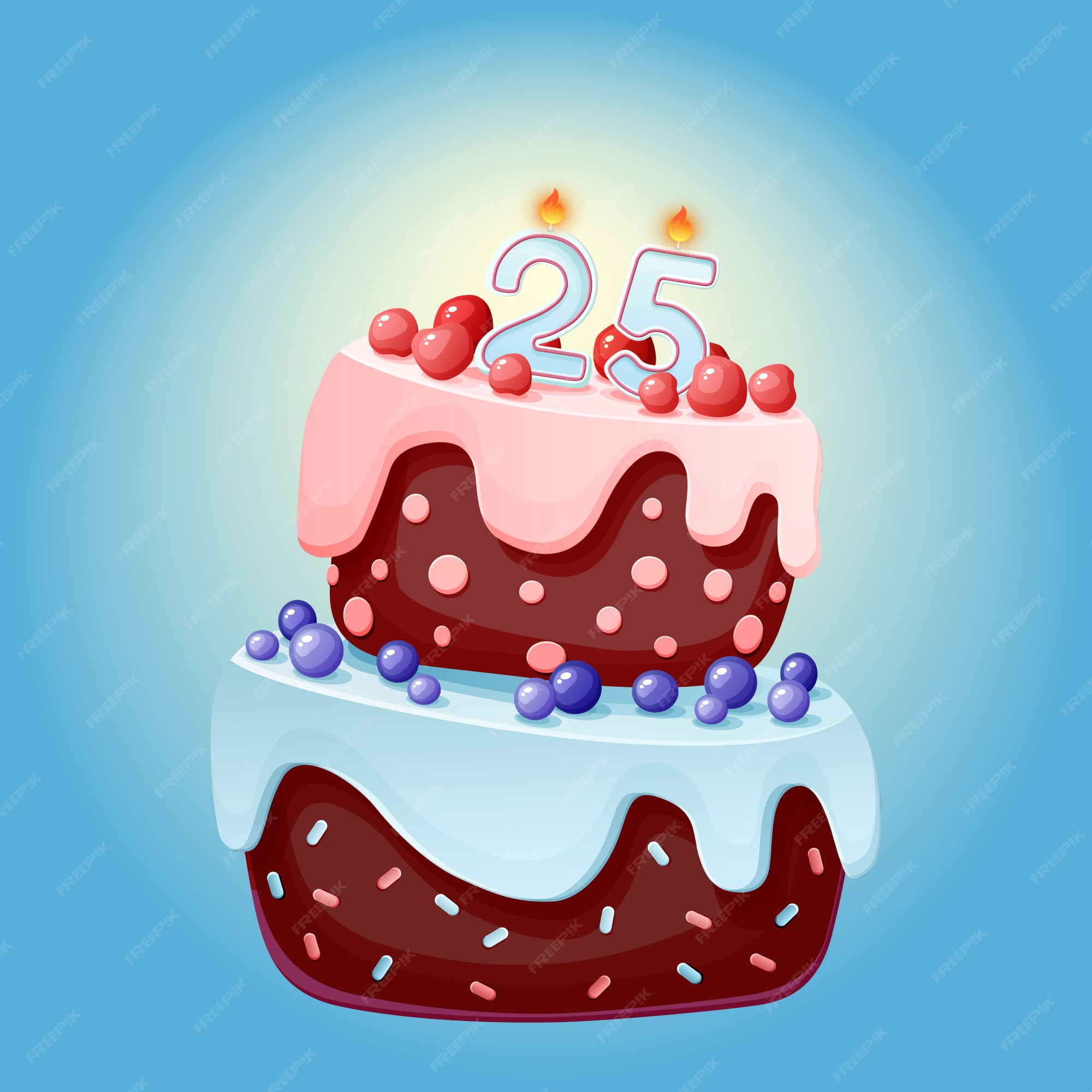 Pastel festivo de dibujos animados lindo de cumpleaños de 25 años con ... Pastel festivo de dibujos animados lindo de cumpleaños de 25 años con ...