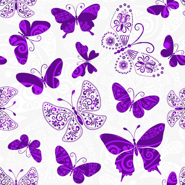 Patrón sin costuras de primavera vectorial con mariposas púrpuras ... Patrón sin costuras de primavera vectorial con mariposas púrpuras ...