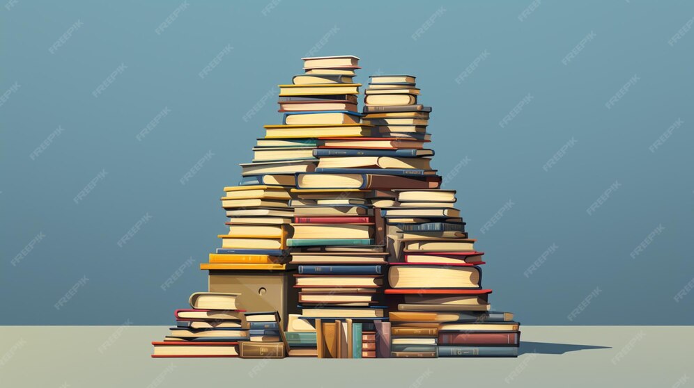 Una Pila De Libros Con Un Fondo De Cielo Azul Vector Premium Generado Con Ia