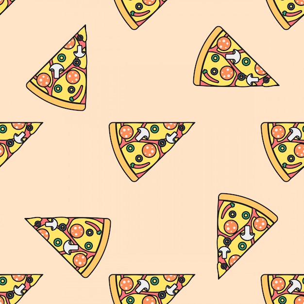 Rebanada de pizza color de patrones sin fisuras | Vector Premium Rebanada de pizza color de patrones sin fisuras | Vector Premium