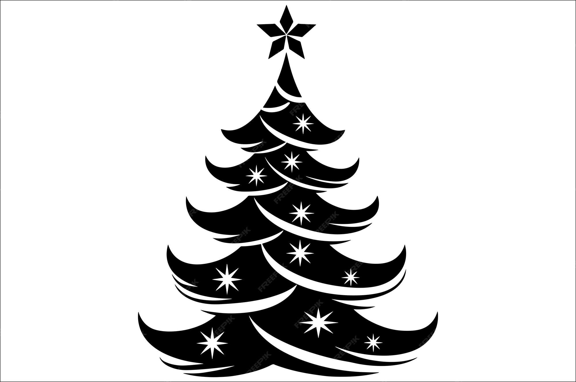 Una Silueta En Blanco Y Negro De árboles De Navidad Con Una Decoraciónvector De Siluetas De