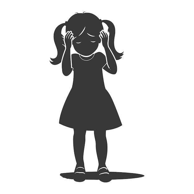 Silueta Niña Con Dolor De Cabeza En El Dolor Color Negro Sólo Vector Premium Generado Con Ia