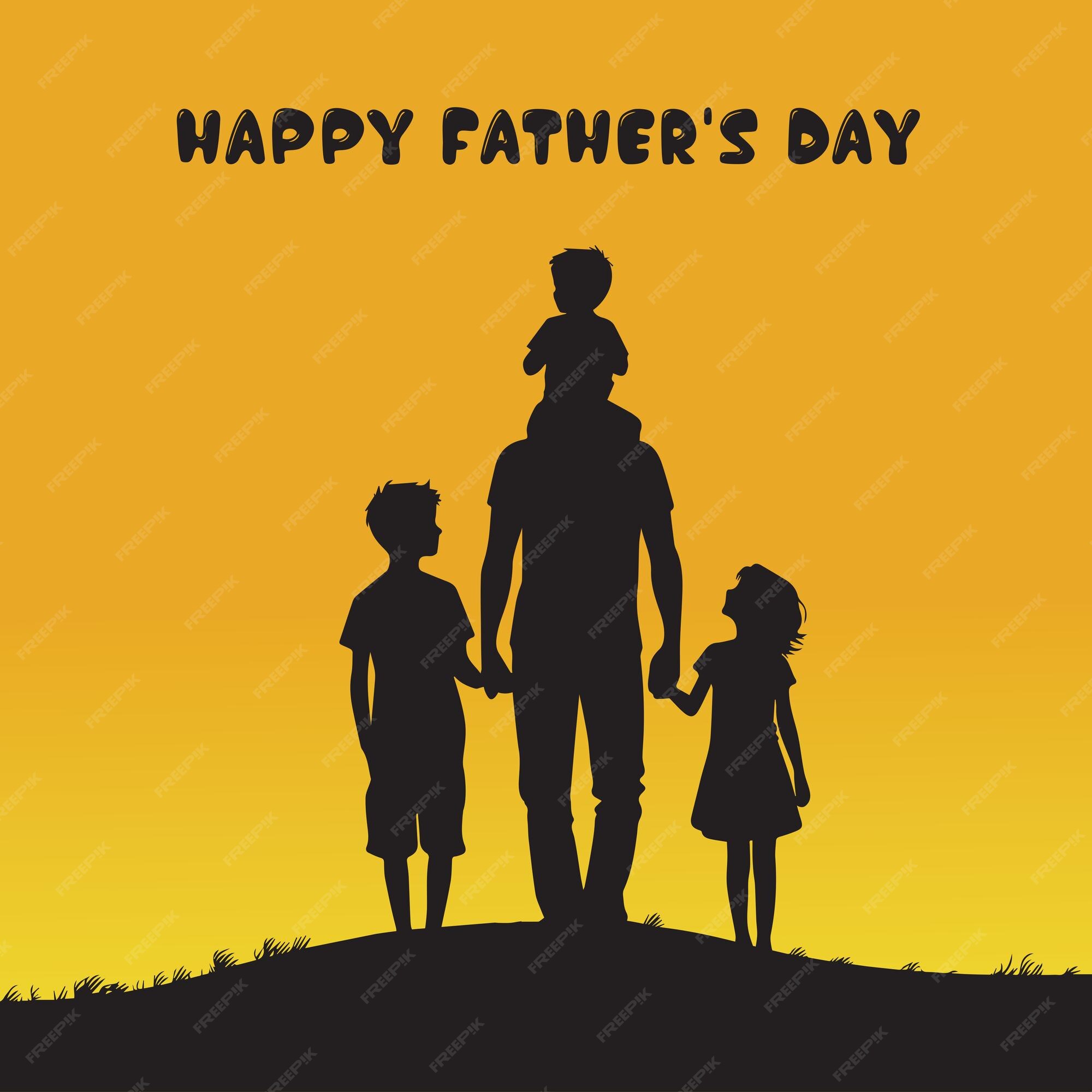 Una Silueta De Un Padre Con Hijos Feliz Día Del Padre Vector Vector Premium