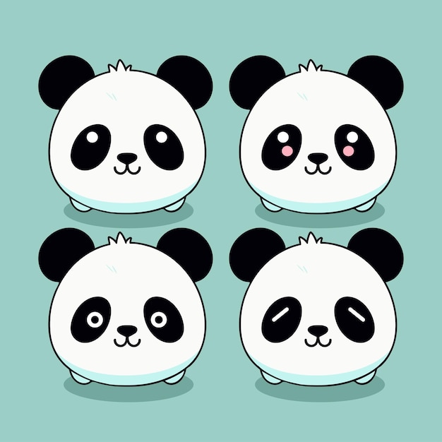 Vector De Dibujos Animados Lindo Panda Emoji Anime Kawaii Plantilla Ilustración Conjunto