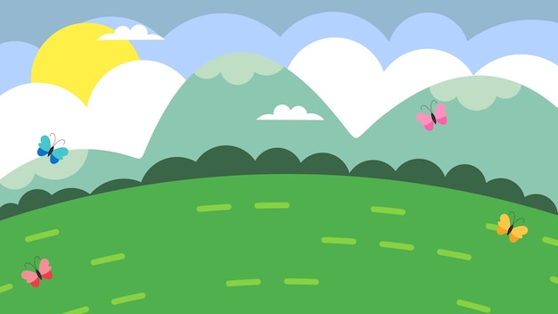 Vector hermoso paisaje natural para niños | Vector Premium Vector hermoso paisaje natural para niños | Vector Premium