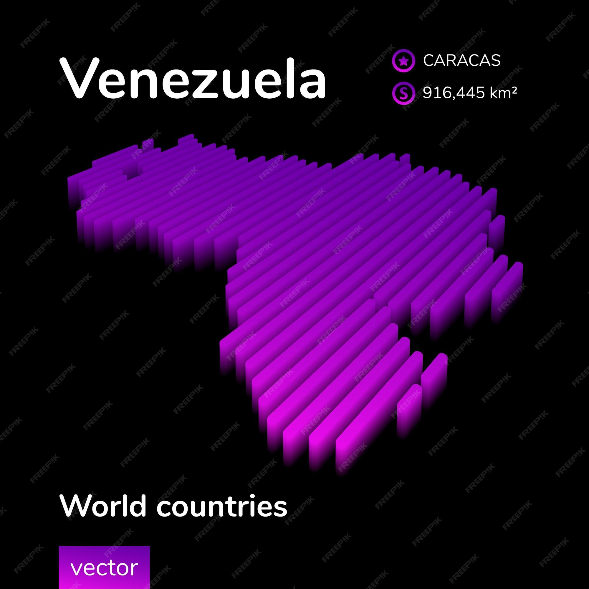 Venezuela Mapa 3d Neón Estilizado Simple Vector Rayado Isométrico