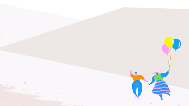 Männliche und weibliche Charaktere, die mit Ballonhintergrundvektor ... Männliche und weibliche Charaktere, die mit Ballonhintergrundvektor ...