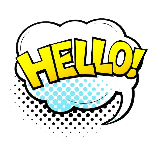 Comic-schriftzug hallo comic-sprechblase mit emotionalem text hallo ... Comic-schriftzug hallo comic-sprechblase mit emotionalem text hallo ...