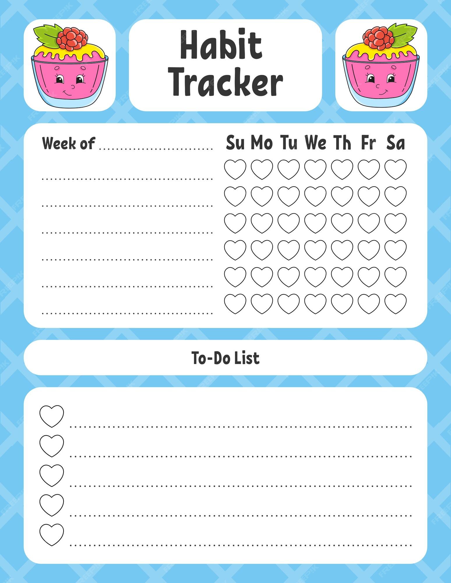 Gewohnheits-Tracker für Kinder Blattvorlage zum Drucken mit niedlicher ... Gewohnheits-Tracker für Kinder Blattvorlage zum Drucken mit niedlicher ...