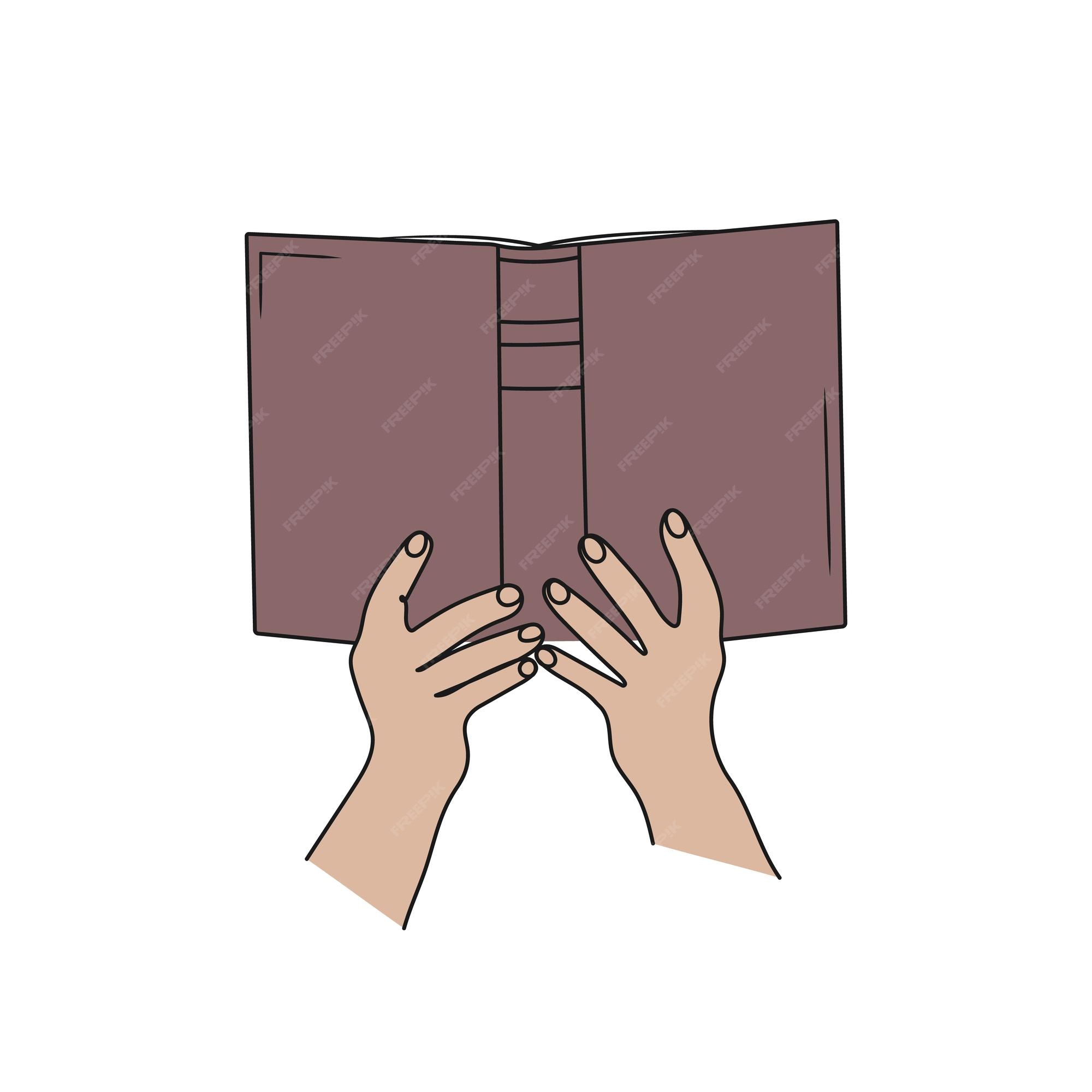 Hände halten ein offenes buch. strichzeichnungen. lese-bildungskonzept ... Hände halten ein offenes buch. strichzeichnungen. lese-bildungskonzept ...