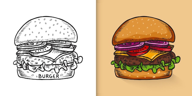 Handgezeichnete skizze des burger-fast-food-konzepts, vektorgrafik ... Handgezeichnete skizze des burger-fast-food-konzepts, vektorgrafik ...