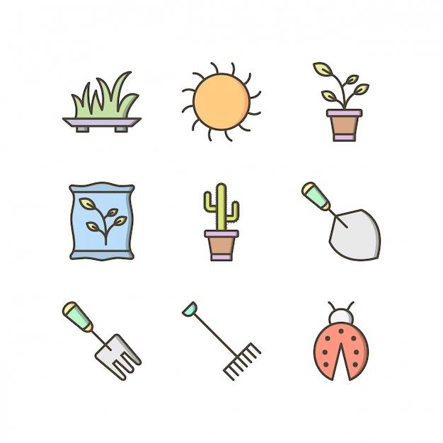 Icon set gartenarbeit | Premium-Vektor Icon set gartenarbeit | Premium-Vektor