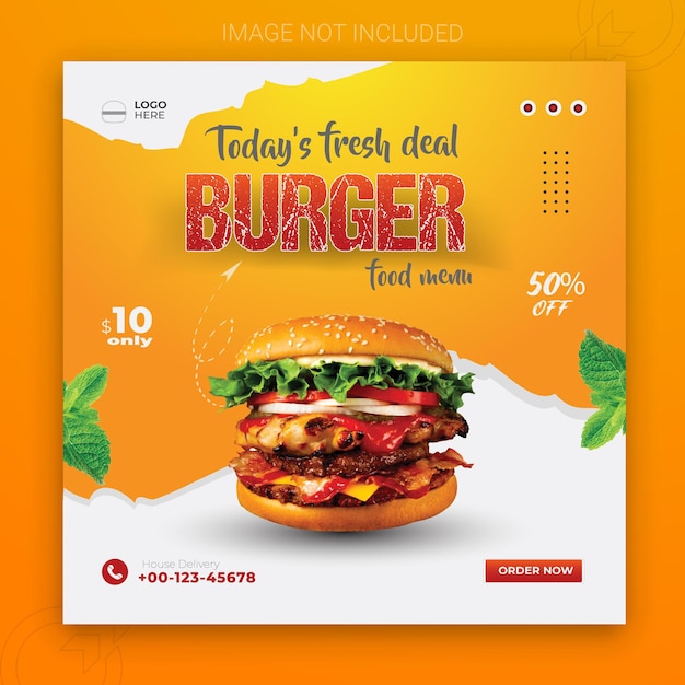 Köstliche Burger Social Media Speisemenü Banner Designvorlage Premium