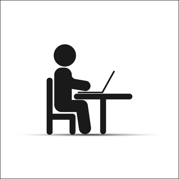 Mensch, der am tisch sitzt und an einer einfachen zeichnung des laptops ... Mensch, der am tisch sitzt und an einer einfachen zeichnung des laptops ...
