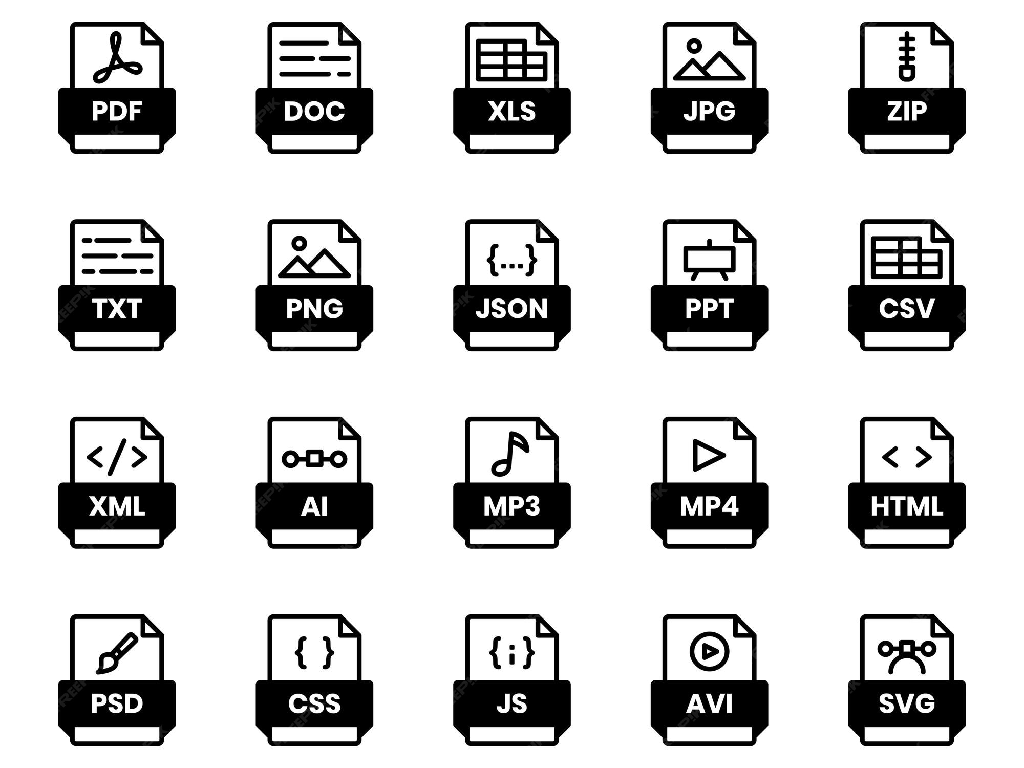 Ordner im dateiformat des dokuments pdf doc xls jpg zip txt png json ppt csv xml ai mp3 mp4 html ...
