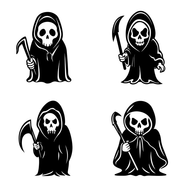 Sammlung einfacher flacher Sensenmann-Vektorgrafiken. Halloween ... Sammlung einfacher flacher Sensenmann-Vektorgrafiken. Halloween ...