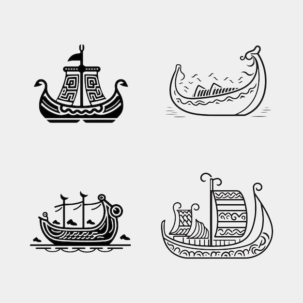 Satz von Wikinger-Boot-Schiff-schwarzem Logo-Symbol-Design-Vektor ... Satz von Wikinger-Boot-Schiff-schwarzem Logo-Symbol-Design-Vektor ...