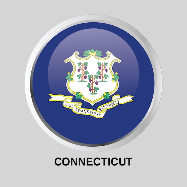 Vektor-button-flagge des us-bundesstaates connecticut auf rundem rahmen ... Vektor-button-flagge des us-bundesstaates connecticut auf rundem rahmen ...