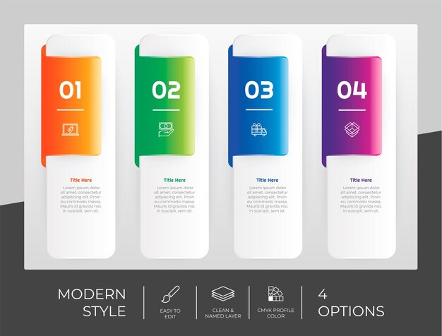 Workflow-Infografik-Vektordesign mit 4 Schritten und modernem Design ... Workflow-Infografik-Vektordesign mit 4 Schritten und modernem Design ...