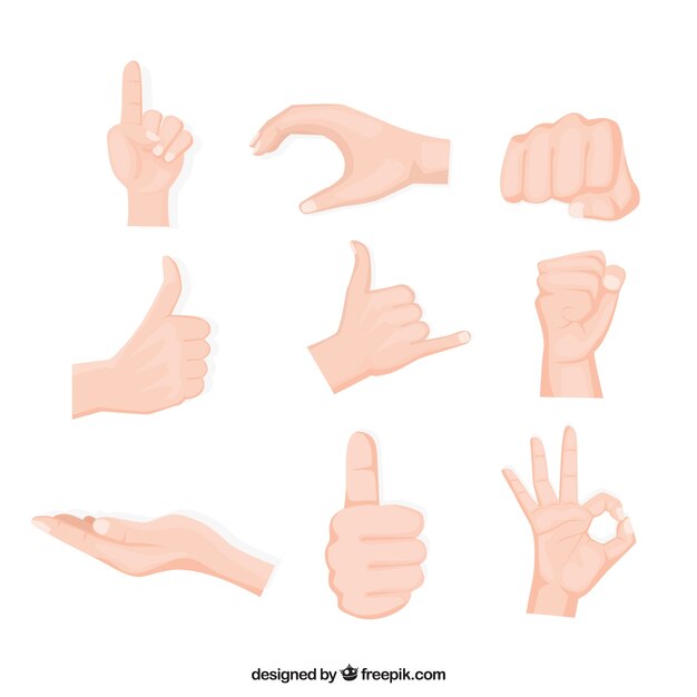 Coleção De Mãos Com Poses Diferentes Na Mão Desenhada Estilo Vetor Grátis