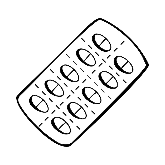 Blister de comprimidos de simples mão desenhada. isolado em um fundo ... Blister de comprimidos de simples mão desenhada. isolado em um fundo ...