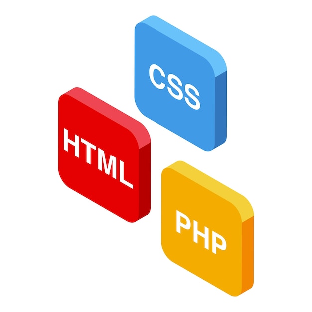 Botões Html Css E Php Representando O Desenvolvimento Front End E Back End Vetor Premium