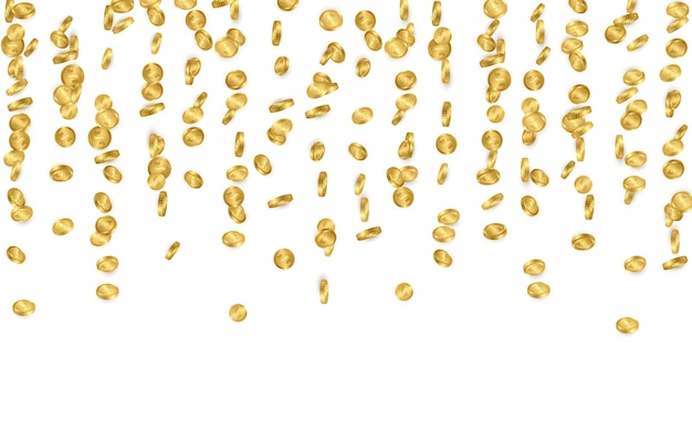 Caindo do topo um monte de moedas de ouro do dólar em fundo branco ... Caindo do topo um monte de moedas de ouro do dólar em fundo branco ...