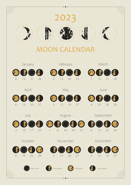 Calendário lunar 2023 Design de calendário astrológico Ciclo de fases ... Calendário lunar 2023 Design de calendário astrológico Ciclo de fases ...