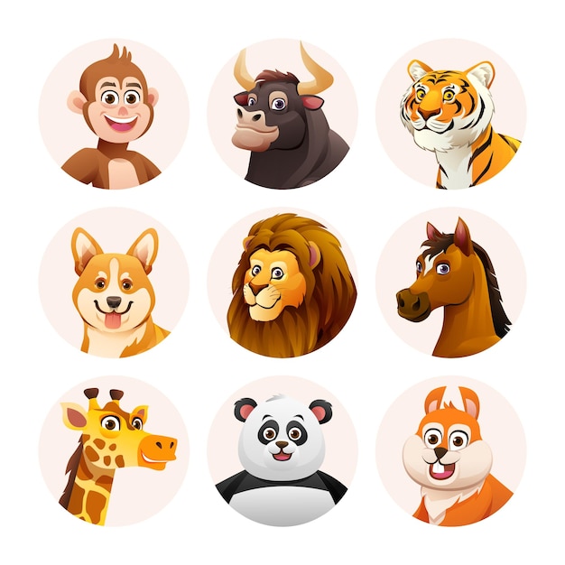 Coleção de personagens de avatares de animais rostos de animais bonitos ... Coleção de personagens de avatares de animais rostos de animais bonitos ...