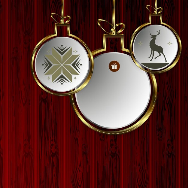 Composição vermelha de natal com bolas com borda dourada e silhuetas de ... Composição vermelha de natal com bolas com borda dourada e silhuetas de ...