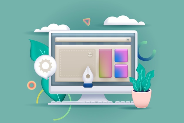 Conceito de desenvolvimento web ilustração 3D Composição de ícones com ... Conceito de desenvolvimento web ilustração 3D Composição de ícones com ...