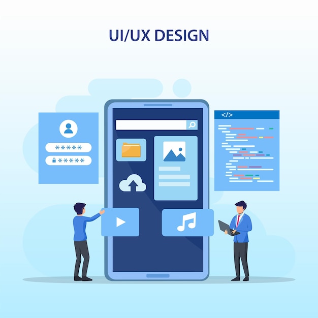 Conceito de design ui ux criando um conteúdo de design de aplicativo e ... Conceito de design ui ux criando um conteúdo de design de aplicativo e ...