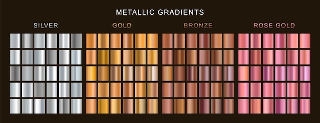 Conjunto de gradientes de ouro, prata, bronze e ouro rosa. | Vetor Premium Conjunto de gradientes de ouro, prata, bronze e ouro rosa. | Vetor Premium