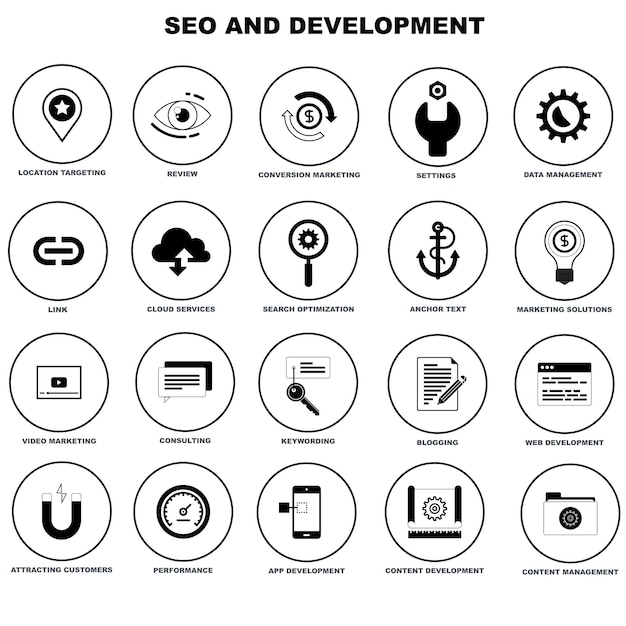 Conjunto de ícones de desenvolvimento web e seo | Vetor Premium Conjunto de ícones de desenvolvimento web e seo | Vetor Premium