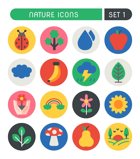 Conjunto De ícones De Natureza E Meio Ambiente Vetor Premium