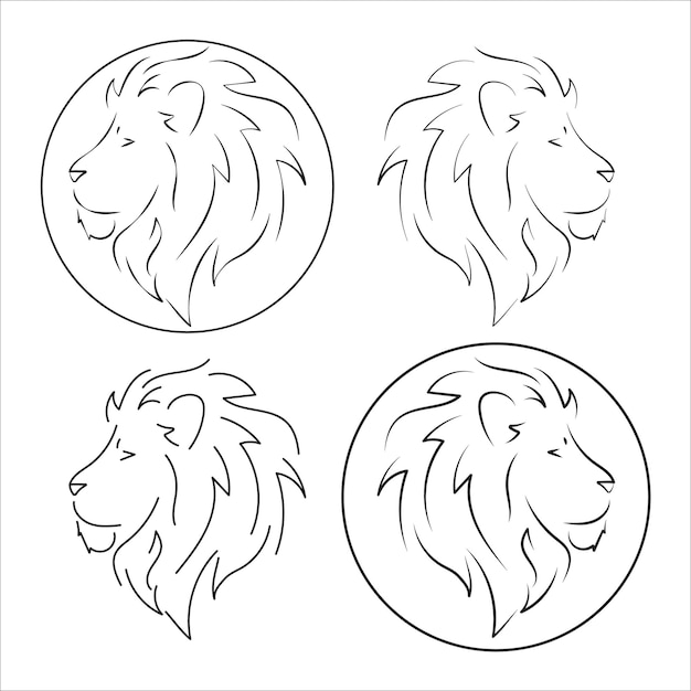 Conjunto De Logotipo Do Leão Vetor Premium