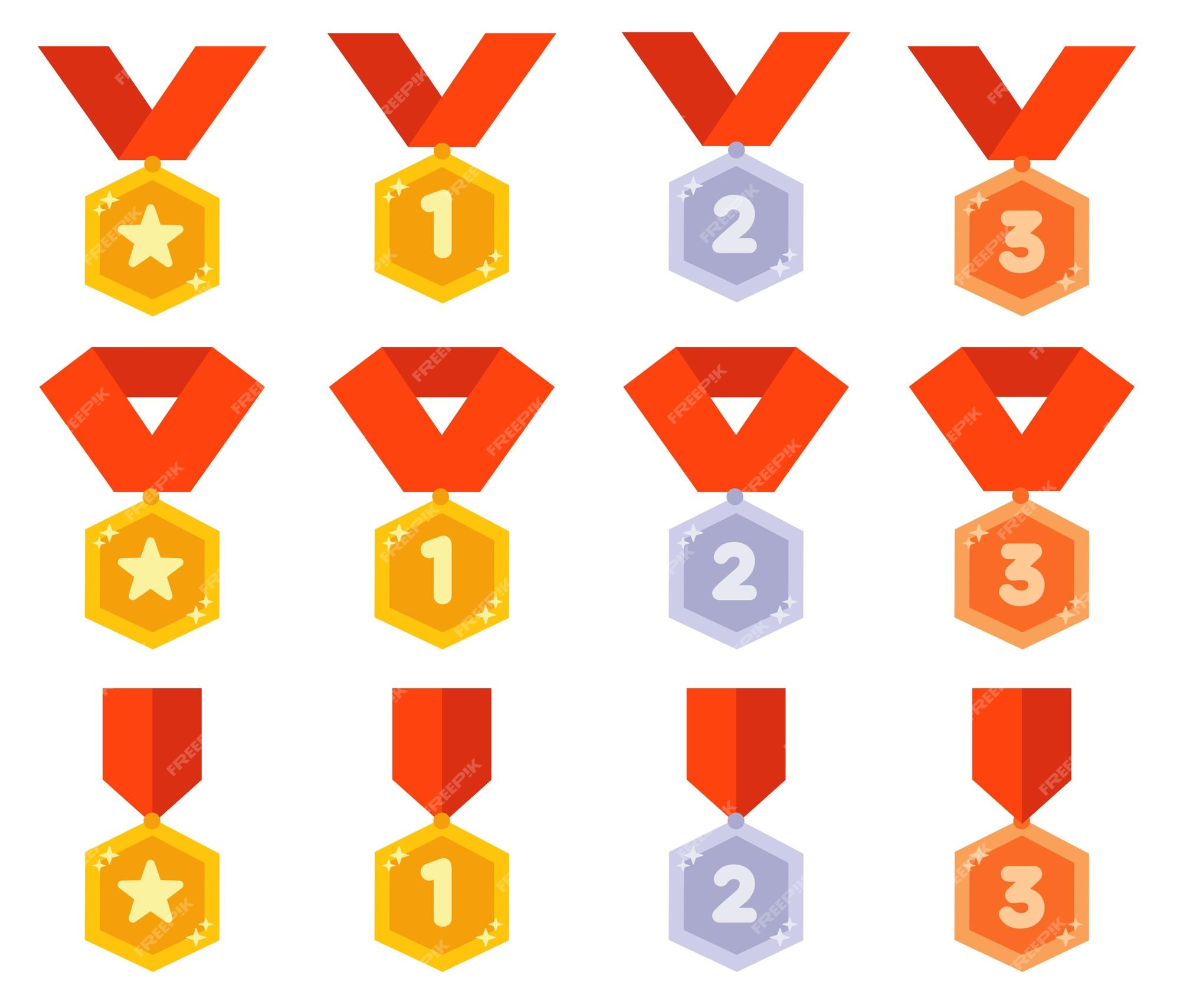 Conjunto de medalhas de ouro, prata e bronze com vetor plano de fita ... Conjunto de medalhas de ouro, prata e bronze com vetor plano de fita ...